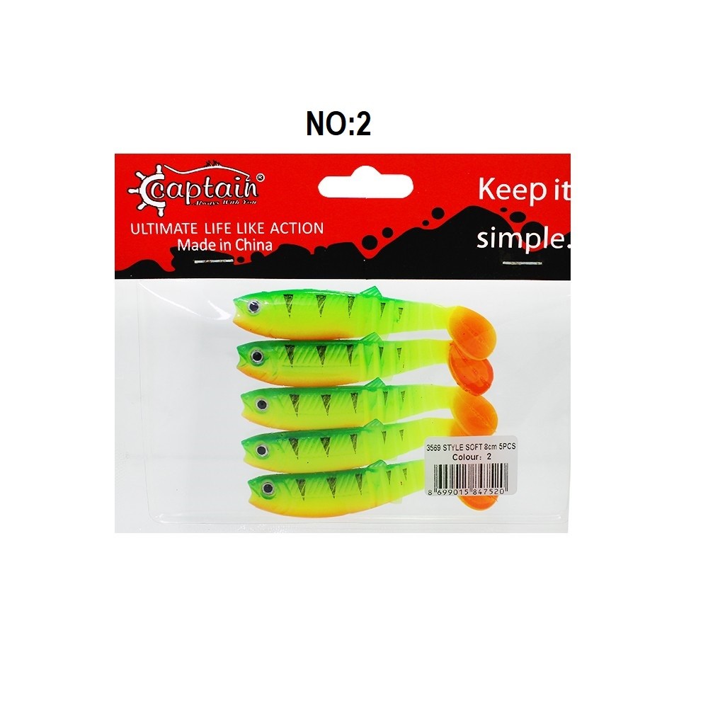 Yapay Yemler - Captain - Captain 3569 Style Soft 8cm 5.5gr Silikon Yem 5'li Paket