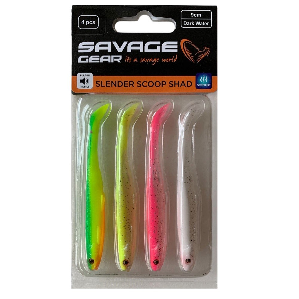 Yapay Yemler - Savage Gear - Savage Gear Slender Scoop Shad 9cm 4gr Dark Water Mix 4 Adet (İğnesiz)